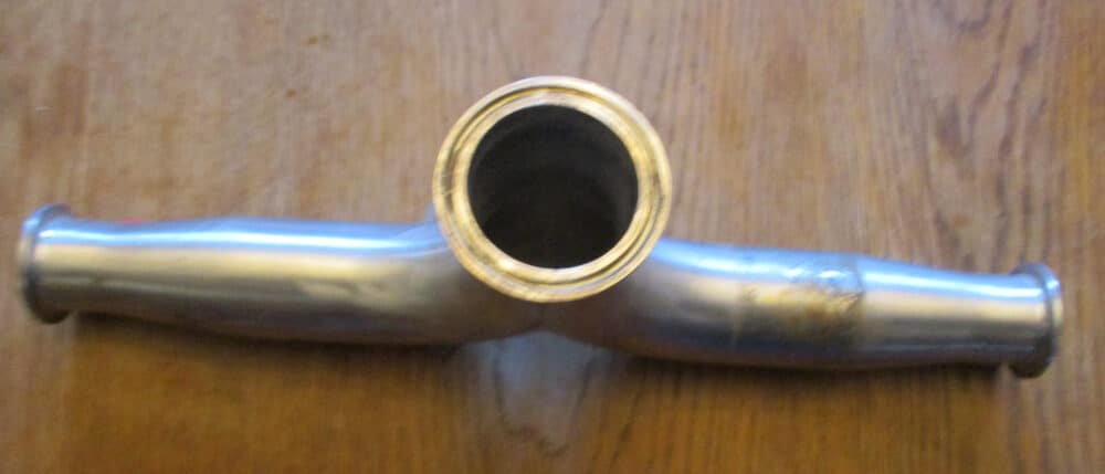 Pipe Y Splitter, SS 2″ outside diameter by 1-1/2″ outside diameter on ...